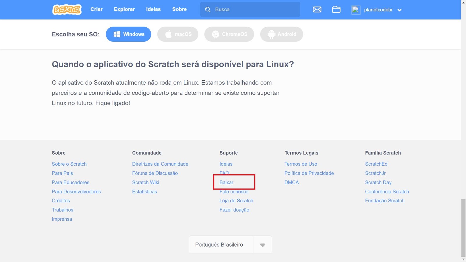 Como fazer download do Scratch